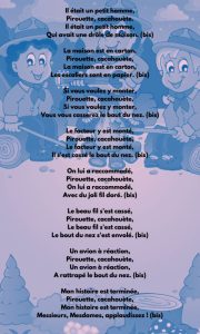 "Pirouette cacahuète" Les paroles de la chanson - Mon bébé Spa